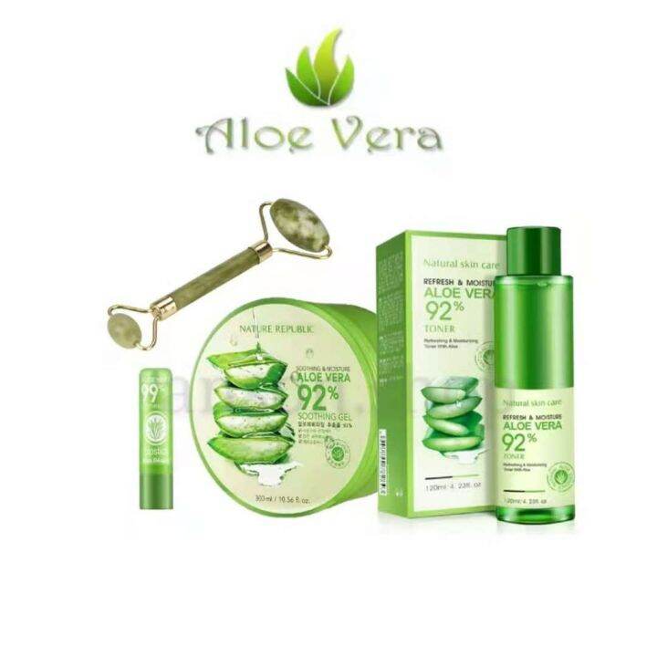 ( 4in1) Aloe Vera Toner 120ml 92 Aloe Vera Gel Jade Roller Aloe vera ...