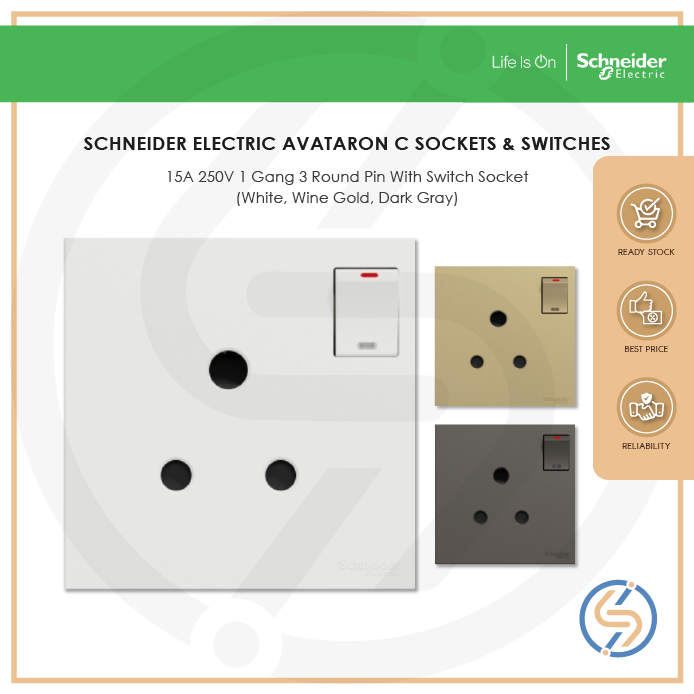 Schneider 15A 250V 1 Gang 3 Round Pin With Switch Socket | Lazada