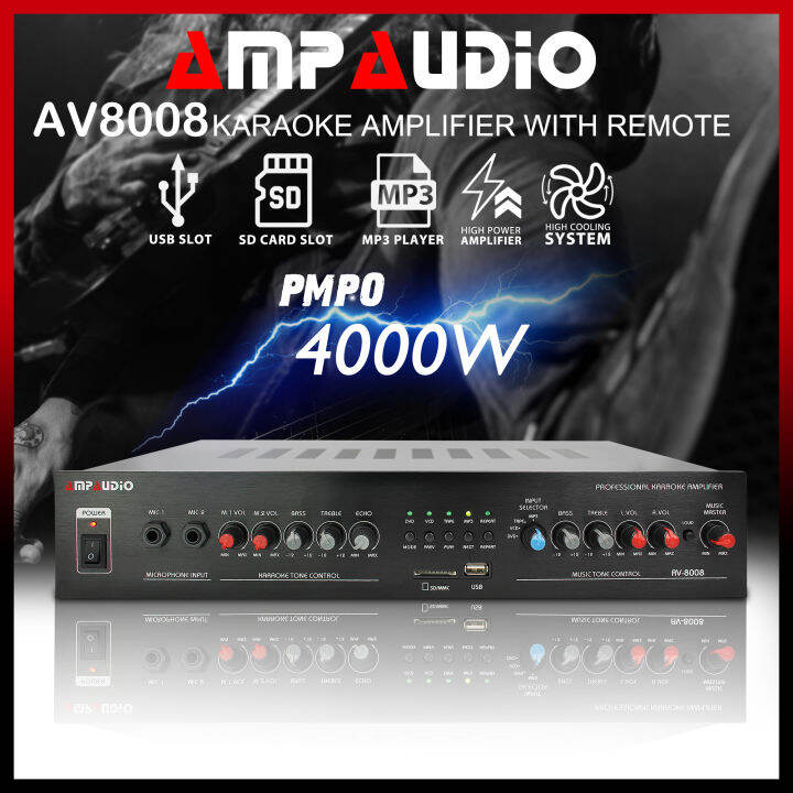 Karaoke Amplifier Ampaudio AV8008 Stereo Amplifier Audio Home Karaoke ...