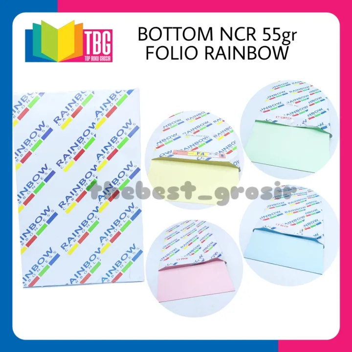 1 RIM (500 LEMBAR) KERTAS BOTTOM NCR 55GR FOLIO RAINBOW / KERTAS NOTA ...