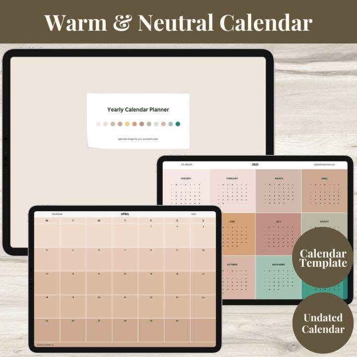 Digital Warm & Neutral Calendar Template w/2023 CALENDAR— Warm Neutral ...