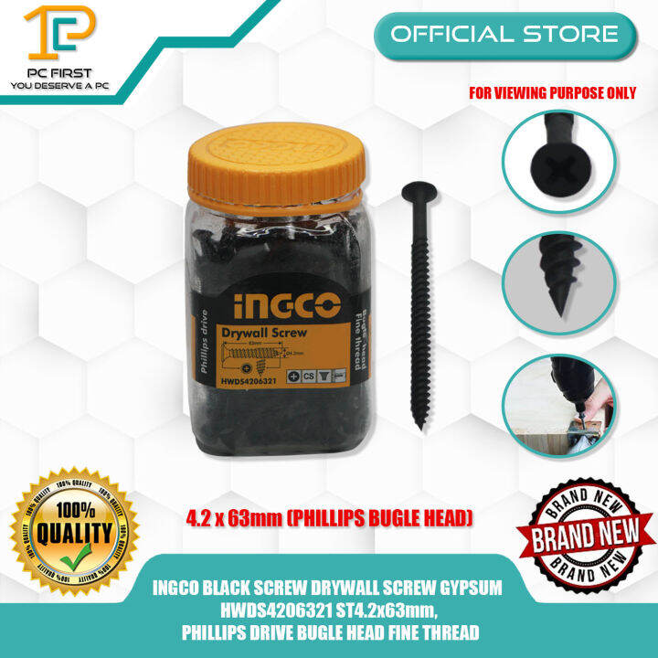 INGCO BLACK SCREW DRYWALL SCREW GYPSUM HWDS4206321 ST4.2x63mm, PHILLIPS ...
