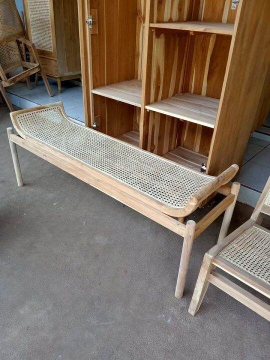 Free delivery Bench Teak Wood Rattan Long Bench 150 CM #เก้าอี้ม้านั่ง ...