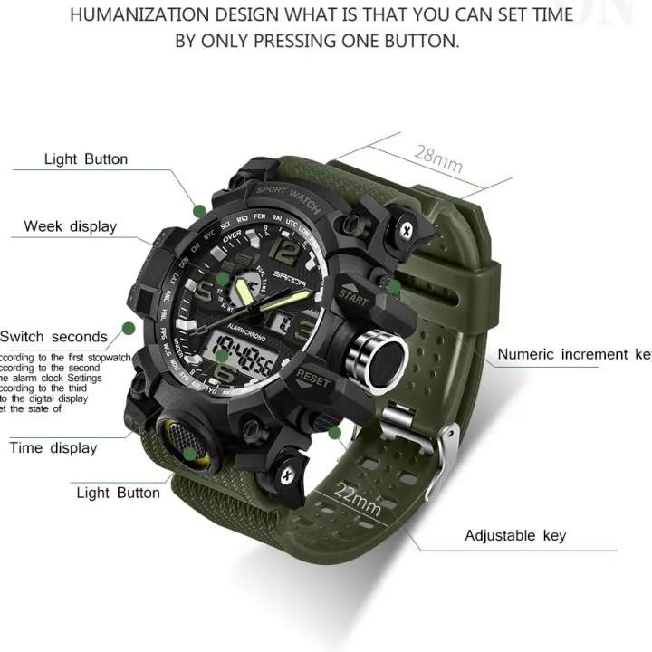 SANDA Men's Waterproof Military Big Dial Sports Digital Watch | Lazada PH