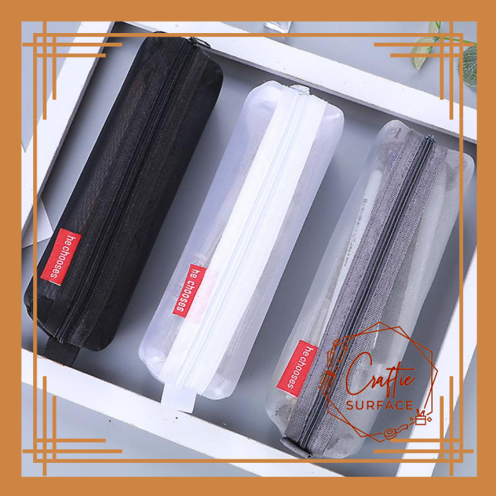 Transparent Mesh Pencil Case Pen Box Round Stlye And Double Zip Pencil ...
