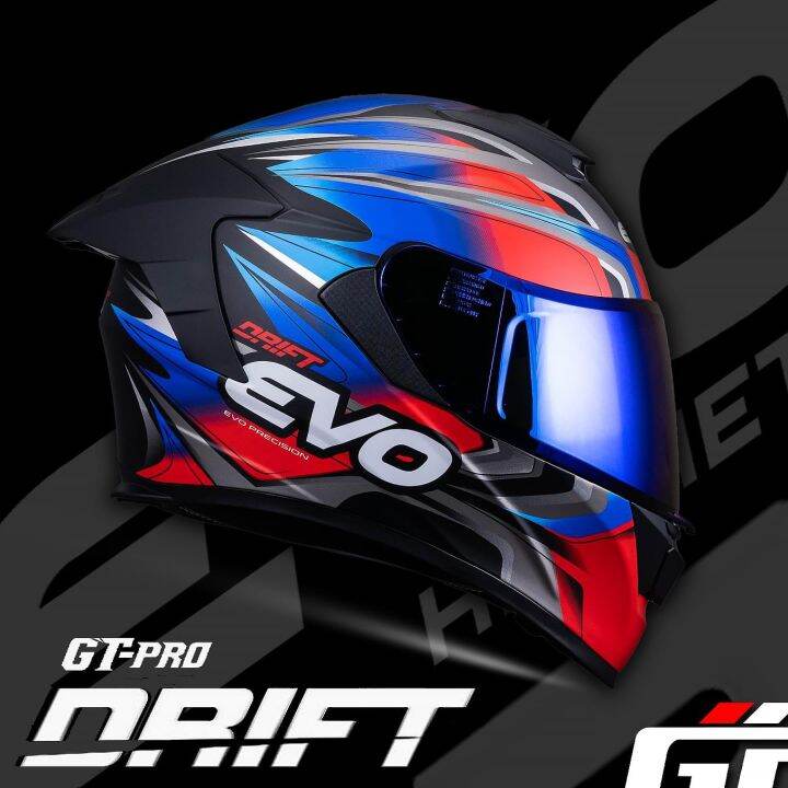 EVO GT-PRO DRIFT HELMET (REVO LENS) FULL FACE DUAL VISOR WITH FREE ...