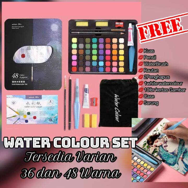 OS 36/48Water Color Set - Alat Cat Air Set (Termasuk Kuas dan Kertas Gambaran) | Lazada Indonesia