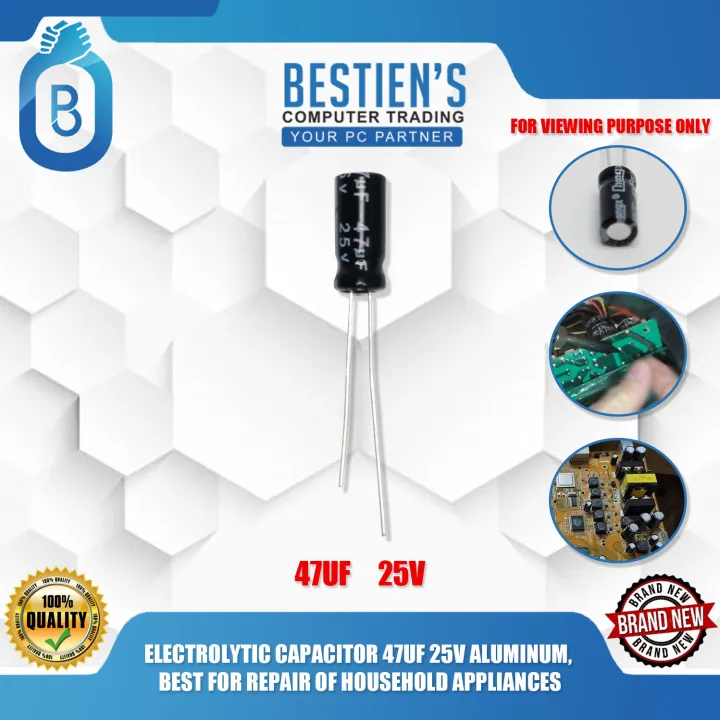 ELECTROLYTIC CAPACITOR 47UF 25V ALUMINUM, BEST FOR REPAIR OF HOUSEHOLD ...