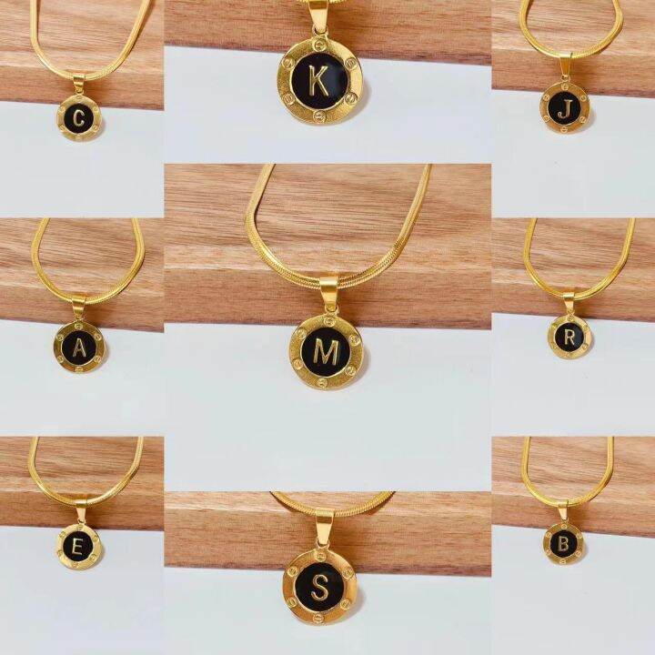 18k Round Black Gold Snake Chain Initial Necklace | Lazada PH