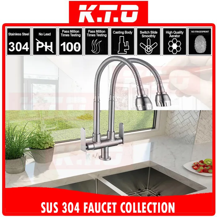 STAINLESS STEEL SUS 304 KITCHEN FAUCET HANDLE FLEXIBLE DOUBLE WATER ...