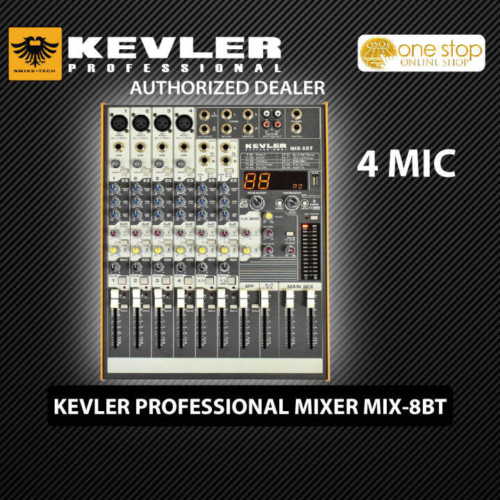 Kevler Professional Mixer MIX-8BT 8 CHANNEL 4 MIC / LINE 2 AUX 24 BIT ...