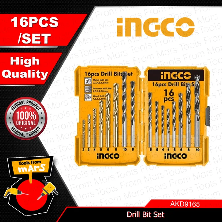 INGCO 16PCS Drill Bit Set for Metal , Wood & Concrete AKD9165 •TOOLS FROM MARS• IHT | Lazada PH