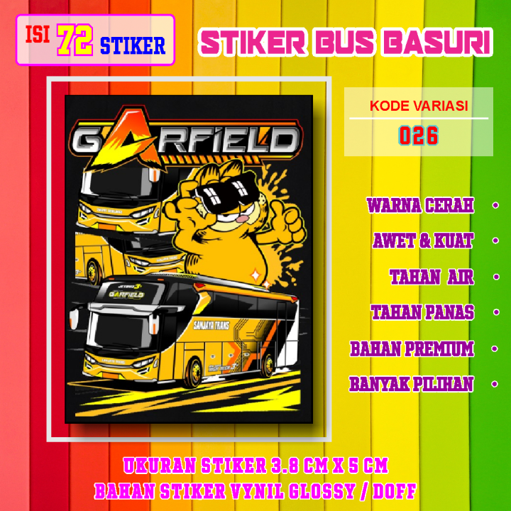 stiker bus basuri GARFIELD [026] isi 72 pcs warna cerah awet jelas ...