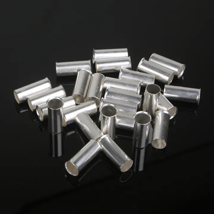 100PCS Copper Silver Plated Non-Insulated Wire Connector Ferrules Bare ...