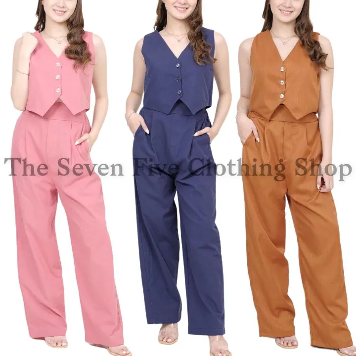 Vest Coordinates Wide Leg Pants Linen Pants For Women | Lazada PH