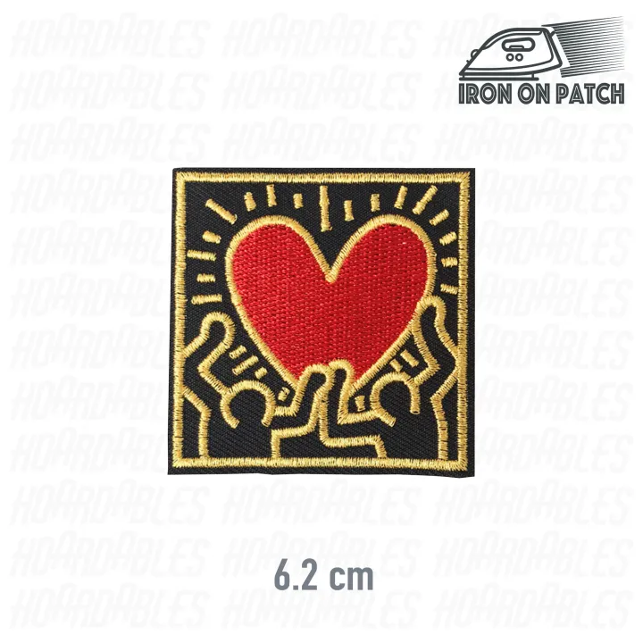 Keith Haring Red Gold Heart Love Iron on DIY Decor Embroidered Patch ...