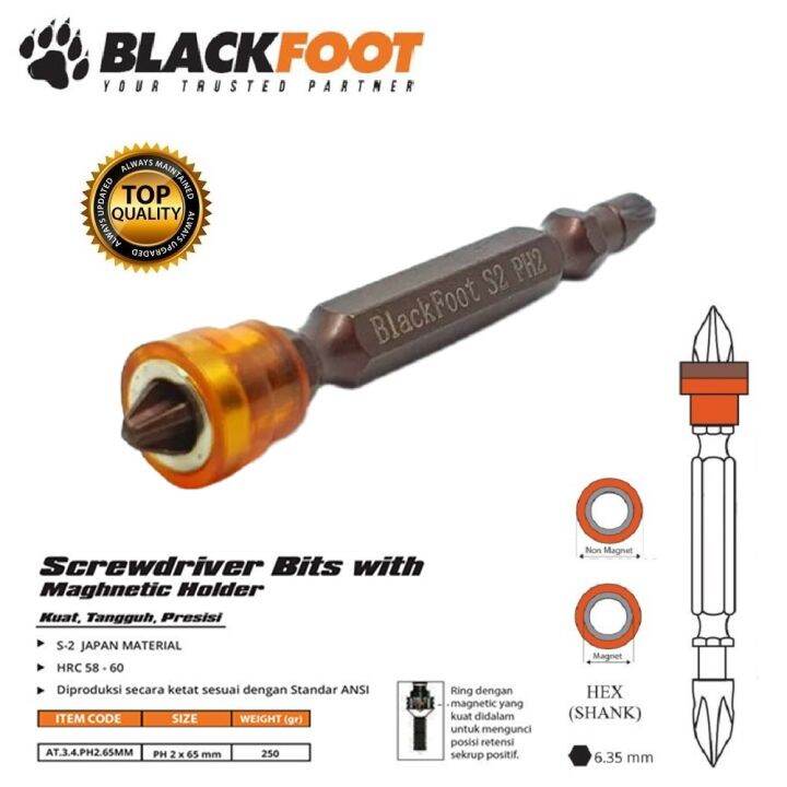 [1PCS] BLACKFOOT Double Bit S2 Torsion Mata Obeng Angin Magnet PH2X65MM ...