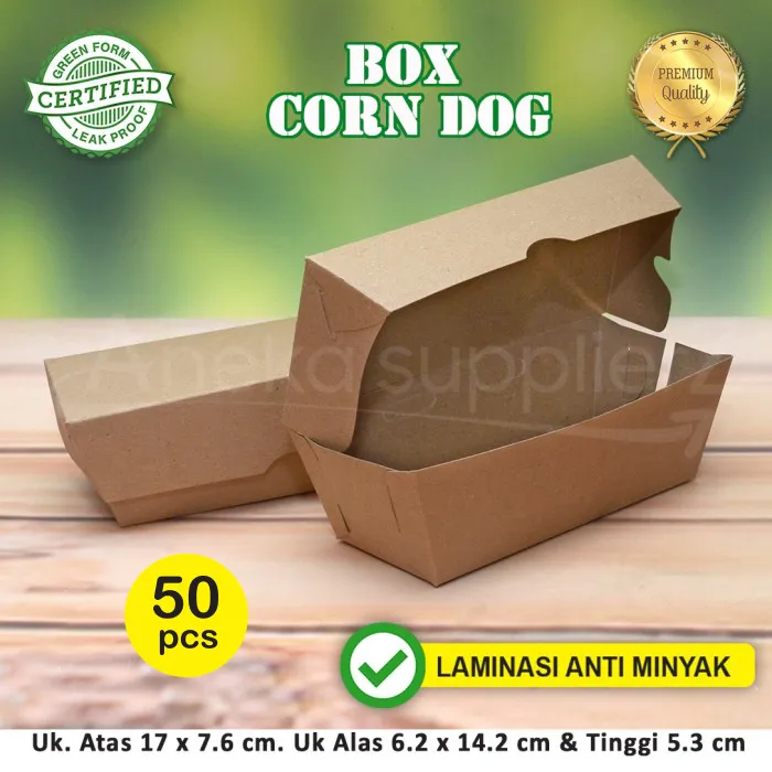 Box Corndog - Dus Corn dog - Kotak Corndog KRAFT COKLAT - POLOS (50 pcs ...