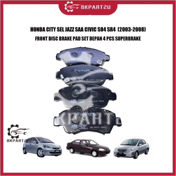 HONDA CITY SEL JAZZ SAA CIVIC SO4 SR4 FRONT DISC BRAKE PAD SET DEPAN 4 ...