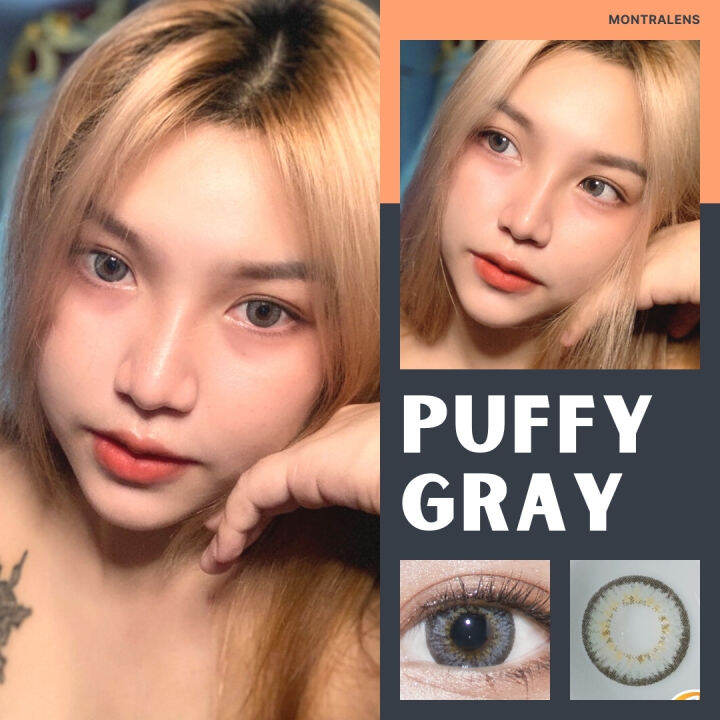 ⚡️ มีค่าสายตา ⚡️ลายดังTiktok คอนแทคเลนส์ Montra Lens มนตรา Lady Puffy Gray Brown แถมตลับ แบบบิ๊ก ...