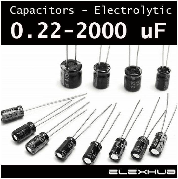 Electrolytic Capacitor 0.22 - 2200 uF .22 .47 1 2.2 3.3 4.7 10 22 33 ...