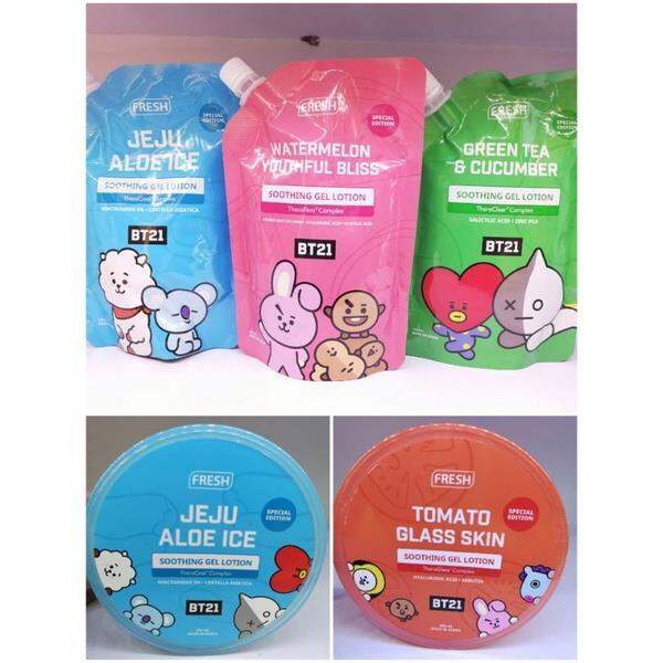 BT21 Fresh Tomato Glass Skin Jeju Aloe Ice Soothing Gel Limited Edition ...