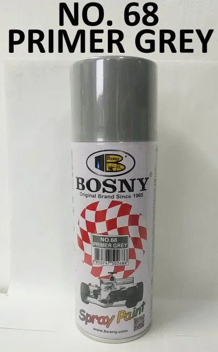 BOSNY SPRAY PAINT NO. 68 PRIMER GREY GRAY ( 300 GRAMS PER CAN ) QUICK DRYING LACQUER SPRAY ...