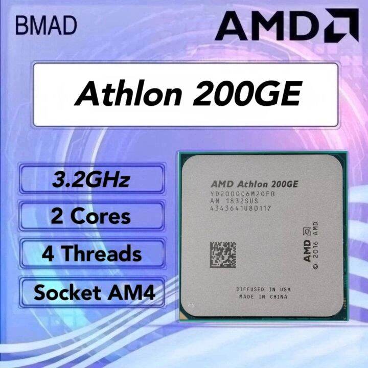 AMD Athlon 200GE processor for desktop computers and low-power applications features a 2-core 4 ...