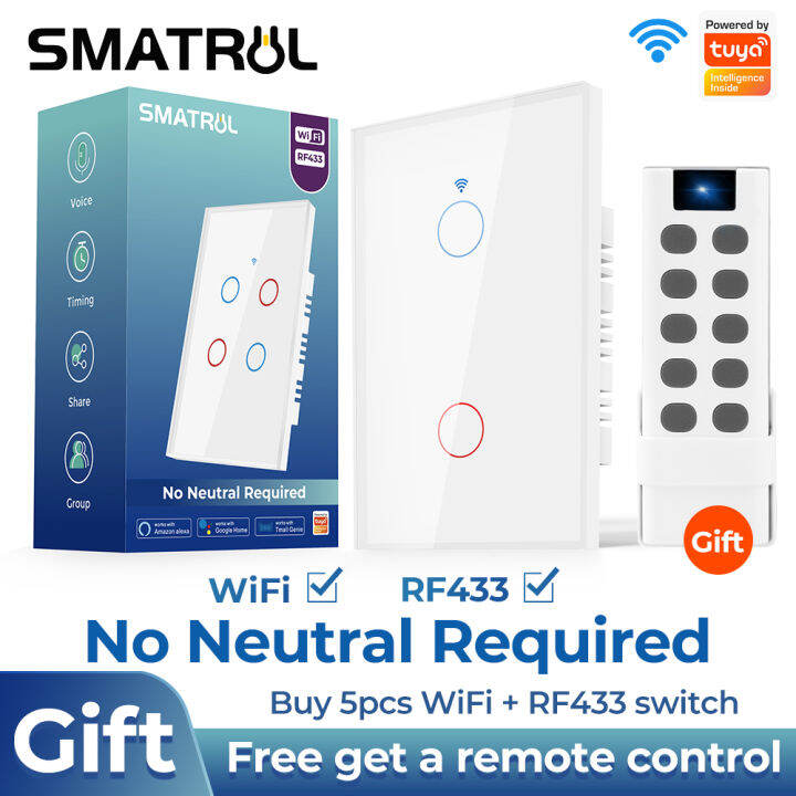 SMATRUL Tuya WiFi Switch with 433mhz rf, Smartlife APP Remote control ...