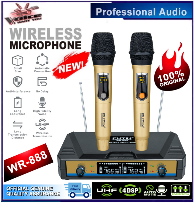 PUTIN SOUND WR-888 Wireless Microphone System 2 Channels UHF Wireless ...