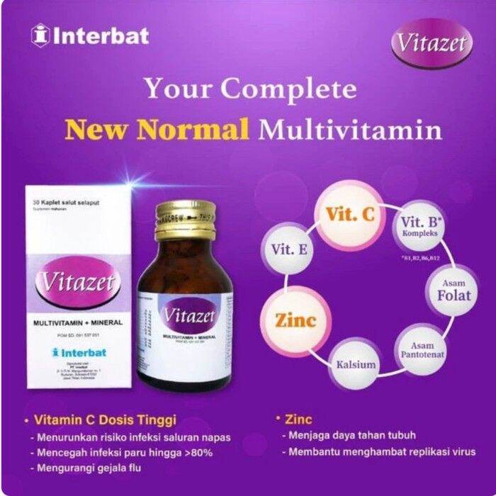 VITAZET VITAMIN LENGKAP UNTUK TUBUH ISI 30 TABLET INTERBAT | Lazada ...
