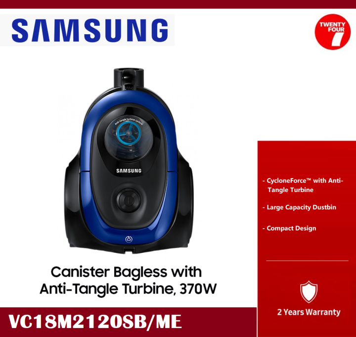 SAMSUNG 370W VC18M2120SB Canister Bagless Vacuum Machine with Anti-Tangle Turbine VC18M2120SB/ME ...