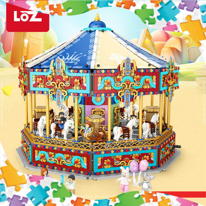 LOZ 1059 Mini Block Grand Carousel Horse Riding Circus Playground ...