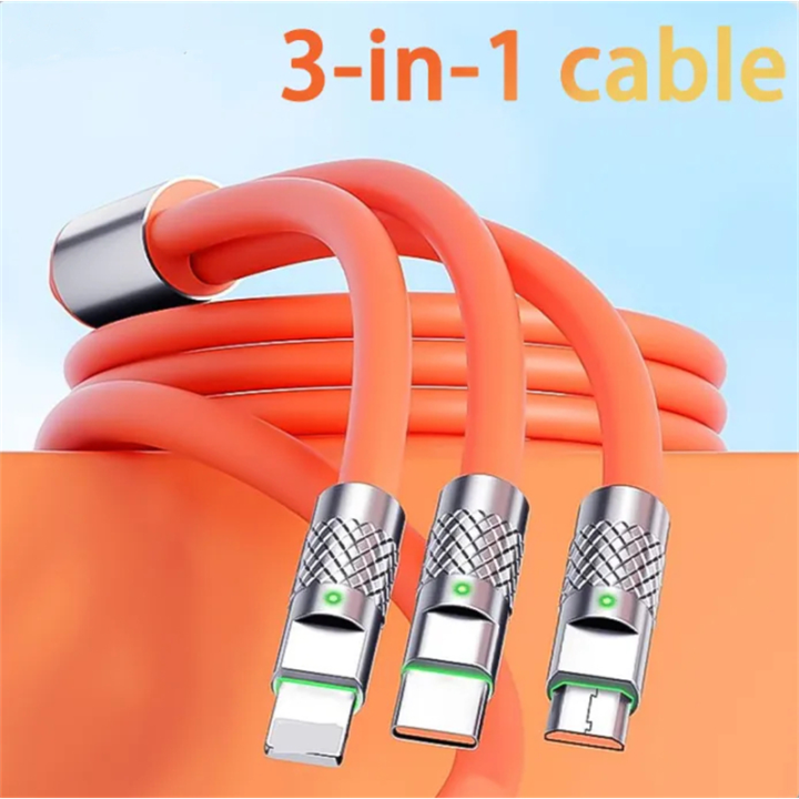 3 IN 1 Charging Cable 120W 6A Super Fast Charger USB Protecetion For ...