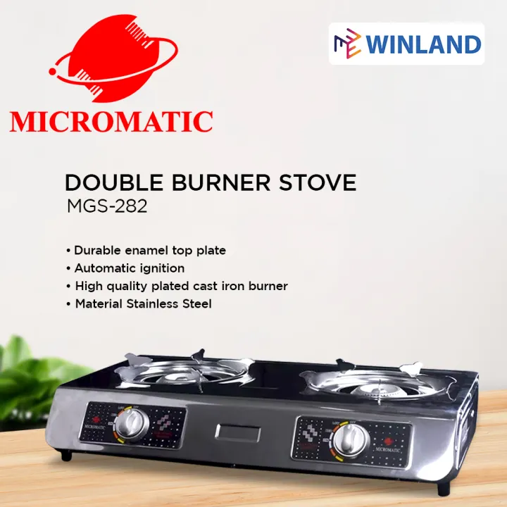 MICROMATIC by Winland Double Burner Stainless Steel Gas Stove with Cast Iron Burners MGS-282 ...