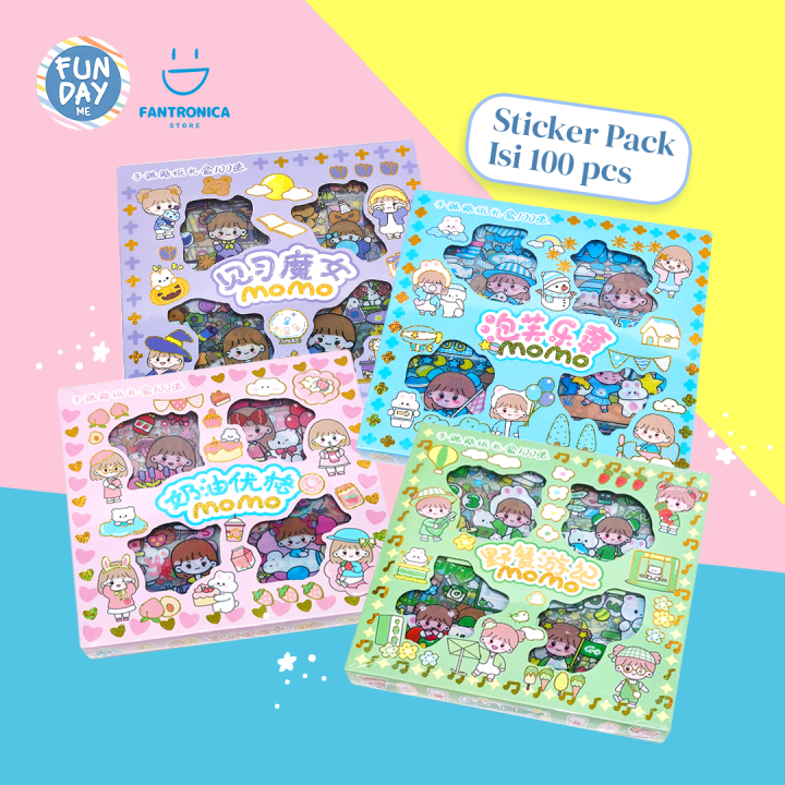 100 Lembar Stiker Momo korea Viral / Sticker Scrapbook Waterproof ...