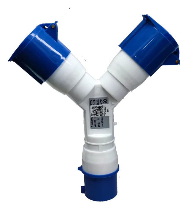 32A Industrial Connector 2P+E 220V ( 3 Pins) IP44 1 Male to 2 Female ...