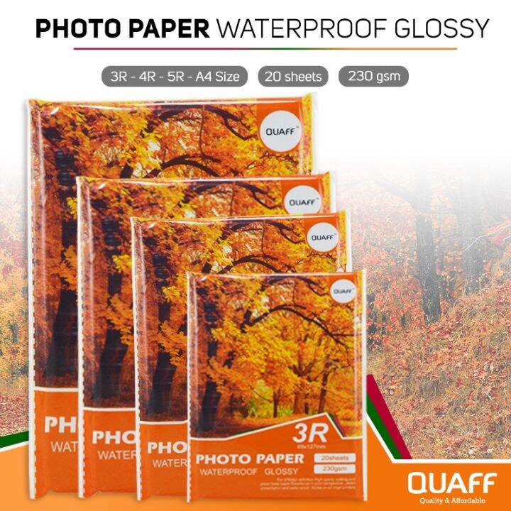 Quaff Glossy Photo Paper Tree Type A4 5r 4r 3r Size 180gsm & 230gsm 20 ...