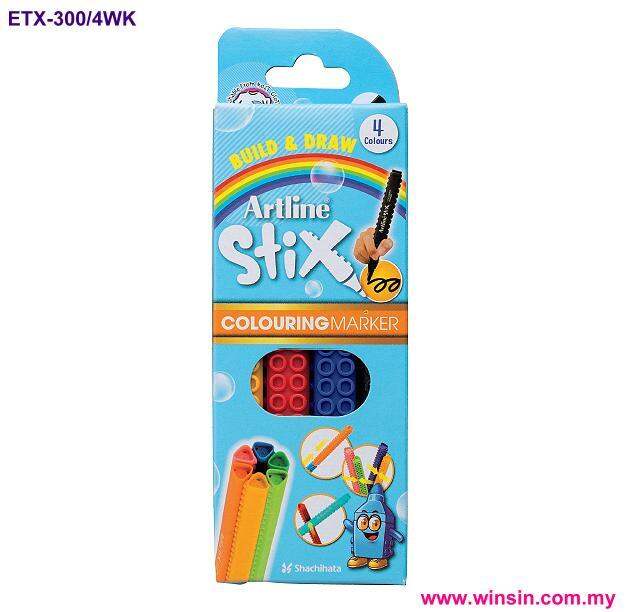 ARTLINE STIX MARKER COLOURING 4 COLOURS - * ETX-300/4WK * .Artline Stix ...
