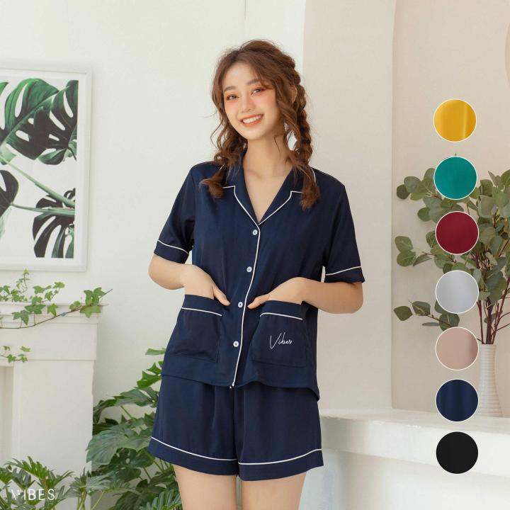 VIBES Pijama ngắn lụa trơn cao cấp Silk Py Set (Nhiều màu) | Lazada.vn