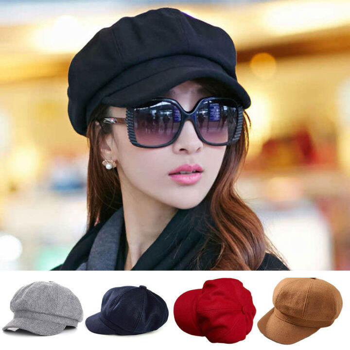Women Newsboy Caps Octagonal Baker Peaked Beret Driving Hat Female ...