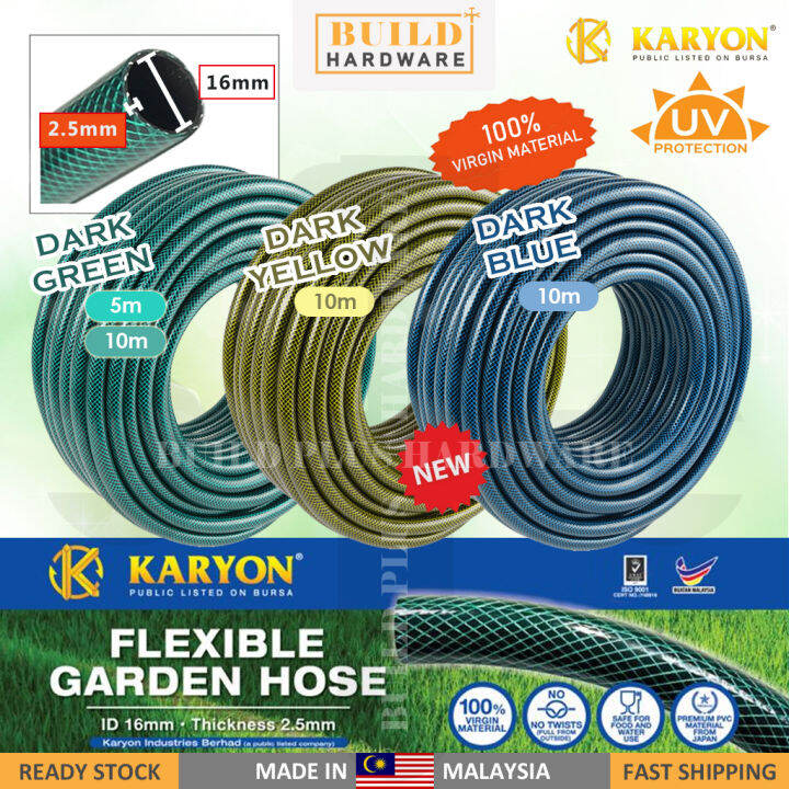 KARYON 5m/10m Reinforced PVC Flexible Garden Hose Dark Green/Dark Blue ...
