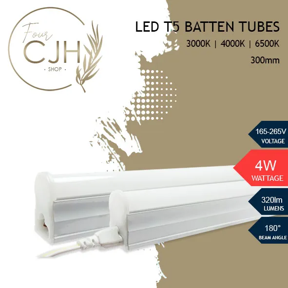 FourCJH Shadowless LED T5 Batten Tubes 4 Wattage 300mm / 30cm Tube ...