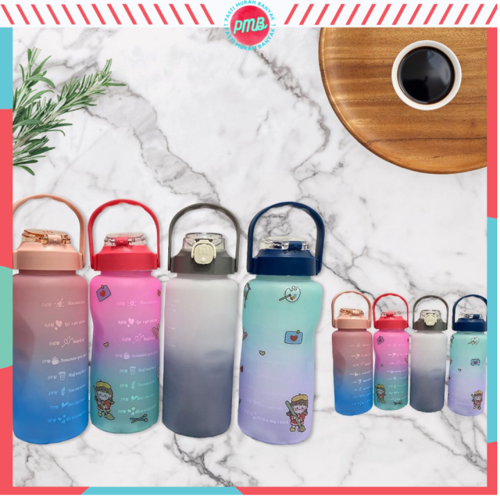 PMB Botol Minum Motivasi Viral 2L Botol Air Minum Tritan Penanda Waktu ...