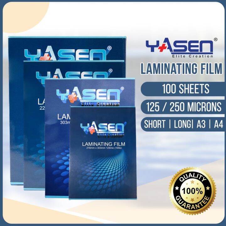 YASEN Laminating Film (A4 / A3 / Short / Long) [125/250Microns] 100Sheets | Lazada PH