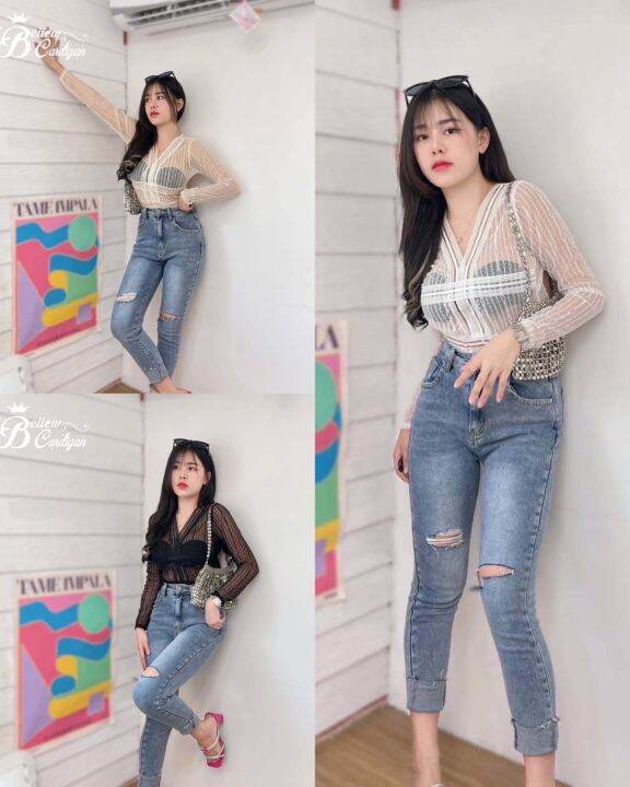 Risara🧸งานตามเทรนด์กระแสแฟชั่น ชุดบอดี้สูทผ้าบางซีทรูท ทรงคอวีแขนยาวเว้าโชว์หลัง งานเนื้อผ้านุ่ม ...