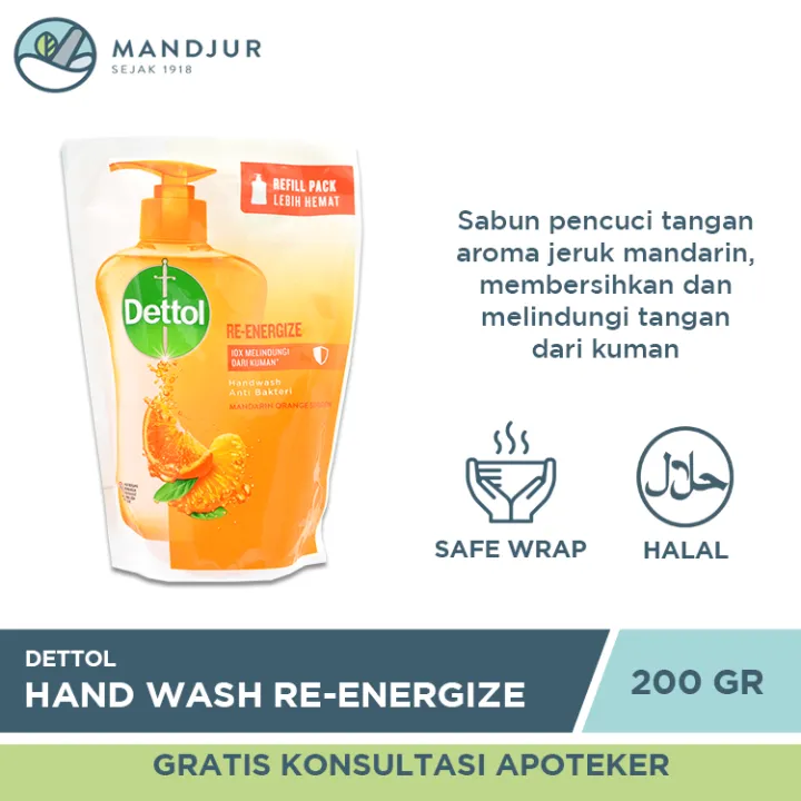 Dettol Handwash Re-Energize 200 Gram - Sabun Cuci Tangan Antibakteri Aroma Jeruk Mandarin ...