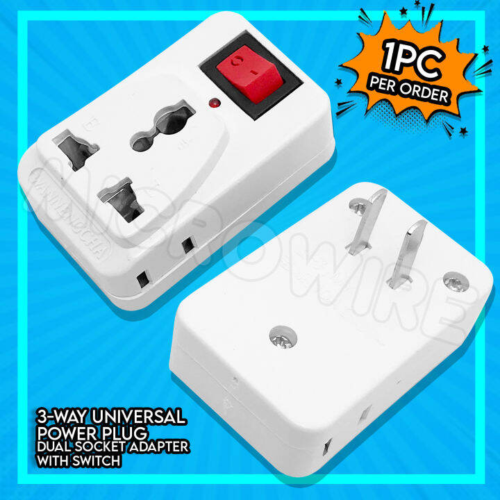 3-way Universal Power Plug Dual Socket Adapter with Switch | Lazada PH