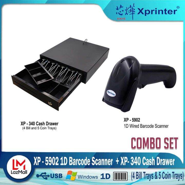 Xprinter-5902 1D Barcode Scanner Wired + XP-340 Heavy Duty Cash Drawer ...