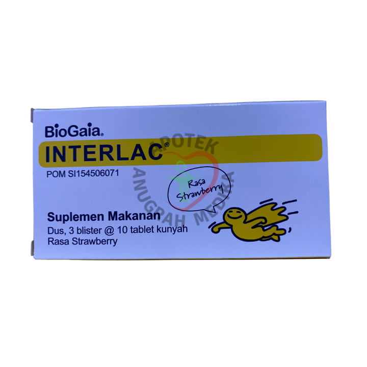 Interlac Probiotik Tablet Kunyah Strawberry Strip isi 10 tablet ...